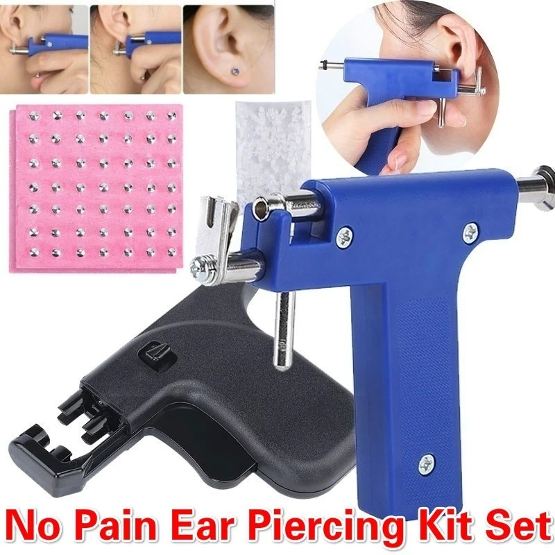 Safety Stainless Steel Ear Piercing Gun with Earrings Set Professional ...