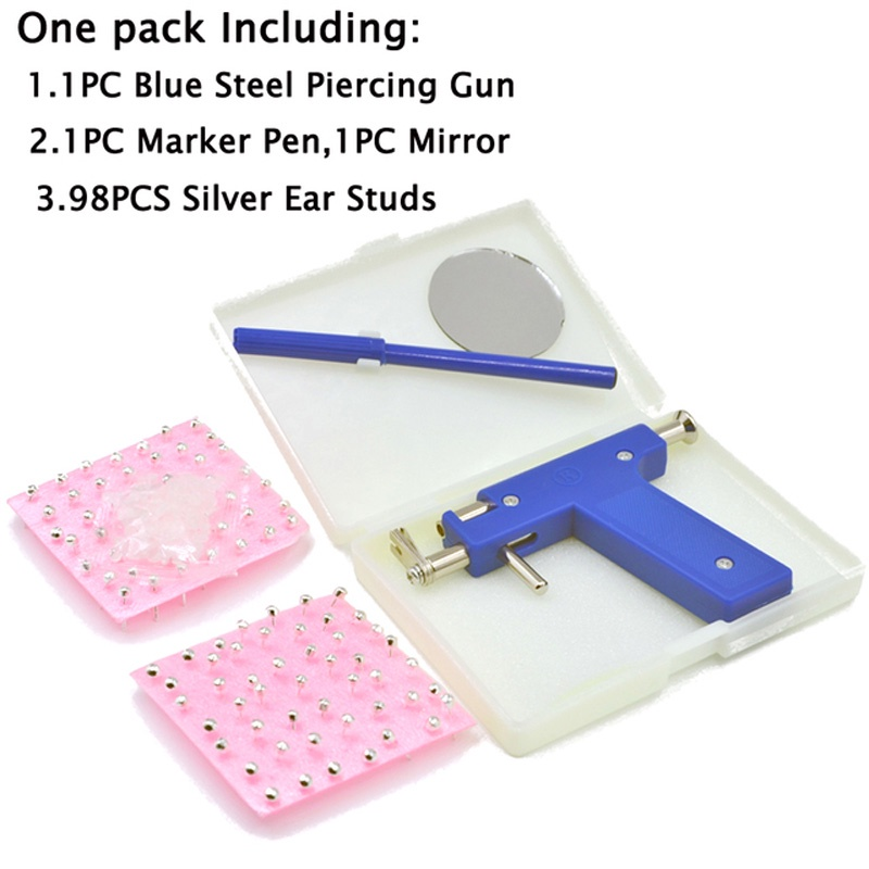 Safety Stainless Steel Ear Piercing Gun with Earrings Set Professional ...
