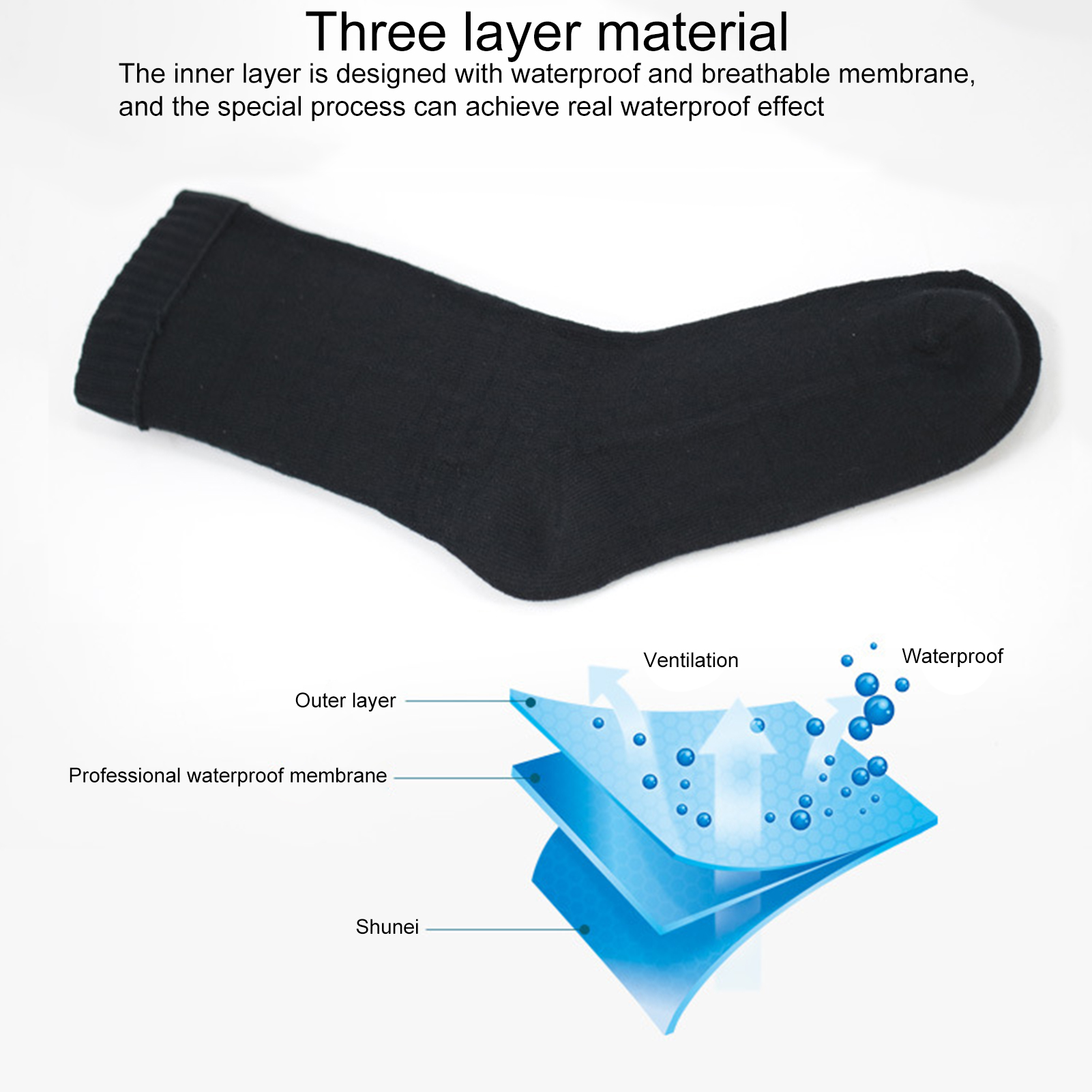 【ER】1 Pair Waterproof Winter Keep Warm Socks Elastic Breathable Mid ...