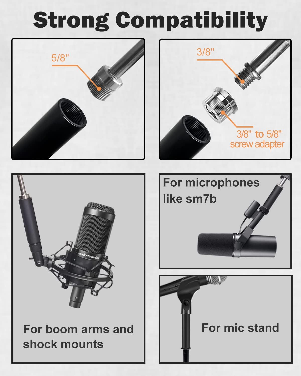 Mic Stand Extension Tube Microphone Extension Pipe Aluminium Alloy ...