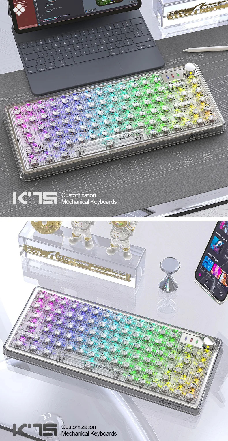 New Attack Shark K75 Wireless Bluetooth Mechanical Keyboard Three-mode ...