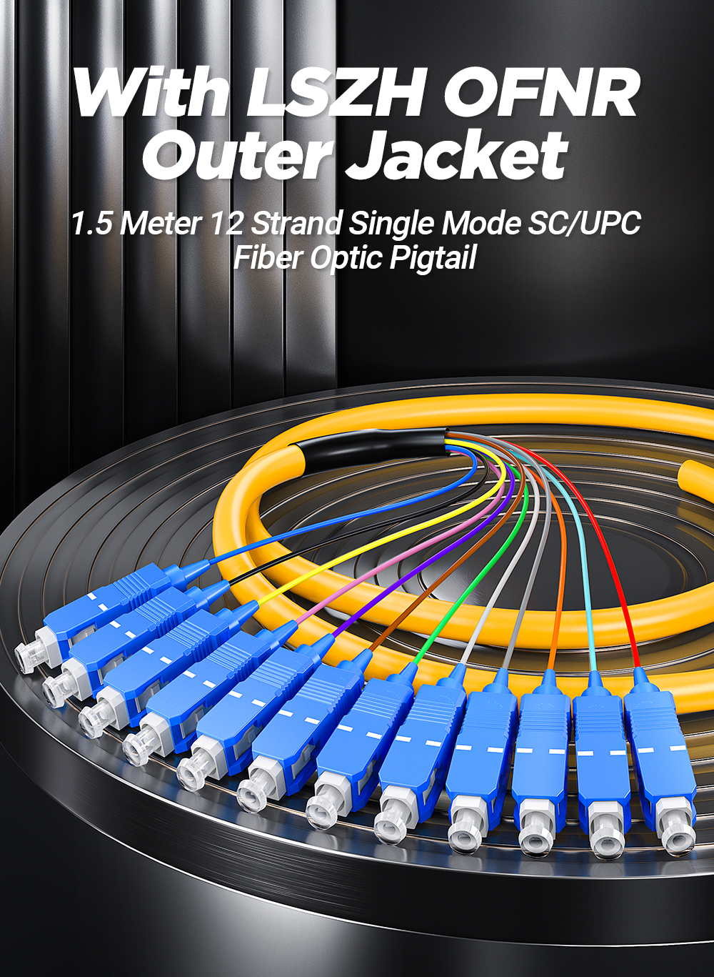 AMPCOM Professional Grade 12-Core Single Mode SC Ribbon Fiber Optic ...