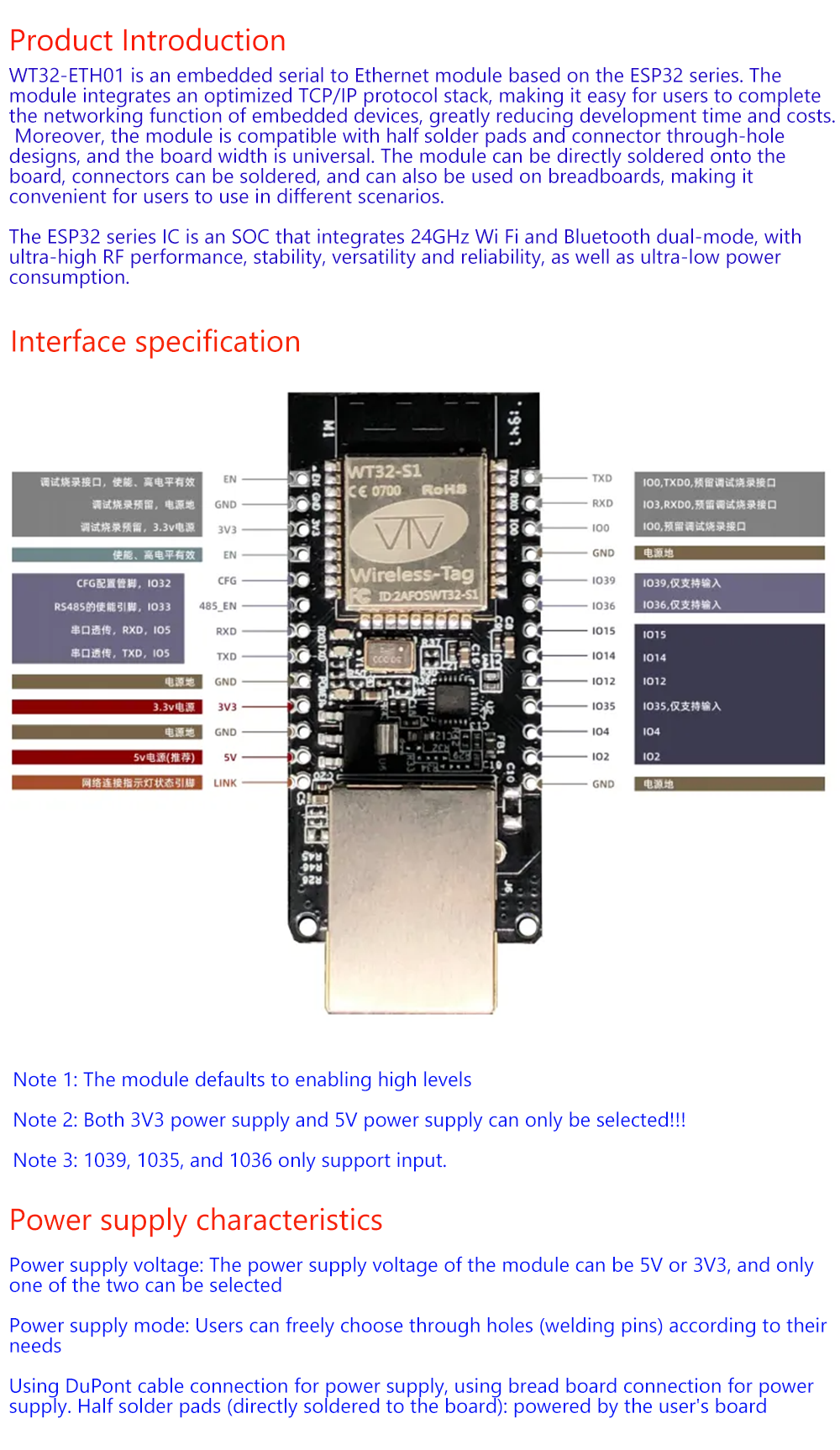 WT32-ETH01 Embedded Serial Port Networking Ethernet Bluetooth-compatible WIFI Combo Gateway MCU ...