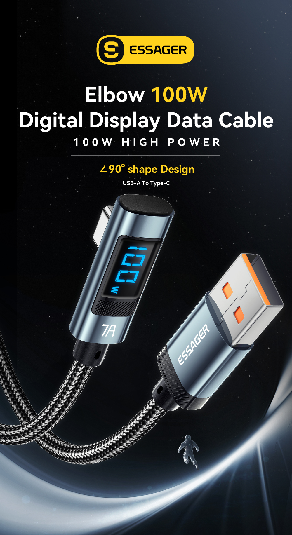 Essager 7A USB C Elbow Cable PD 100W Fast Charging for Huawei Mate 60 ...
