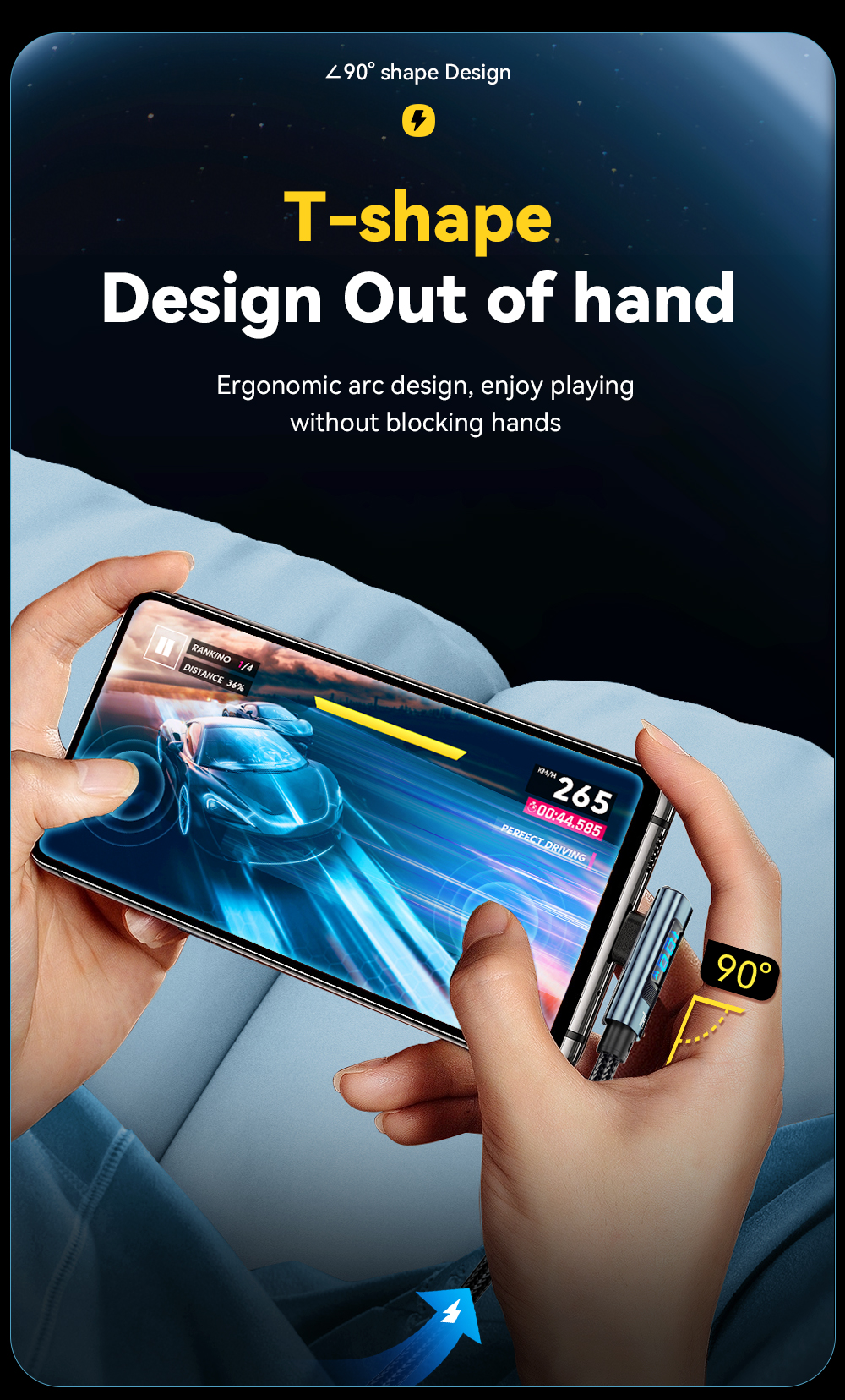 Essager 7A USB Type C Elbow Cable Display PD 100W Fast Charging USB C Bend Data Cord For HUAWEI ...