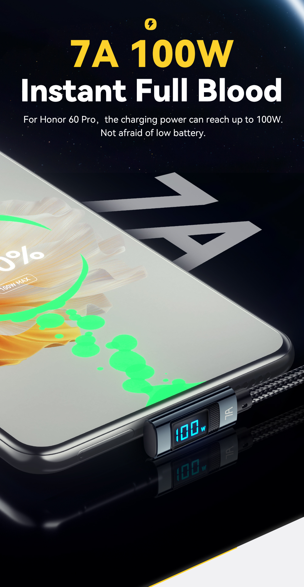 Essager 7A USB Type C Elbow Cable Display PD 100W Fast Charging USB C Bend Data Cord For HUAWEI ...