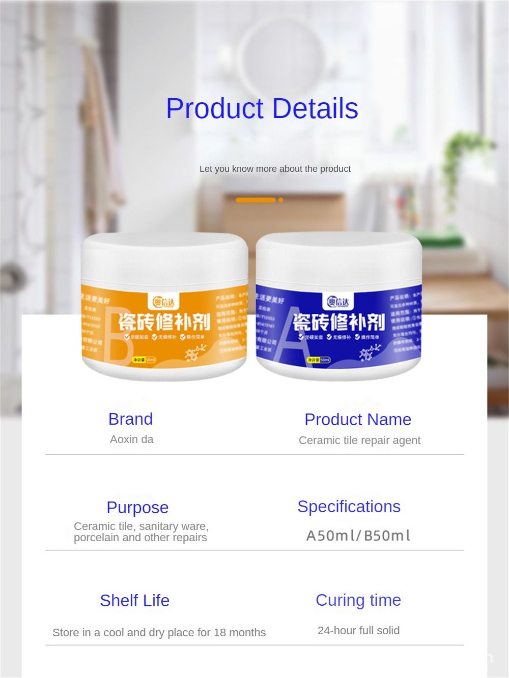 Tile Repair Paste Kit 2pcs Wall Fiberglass Porcelain Ceramic Fix Crack ...