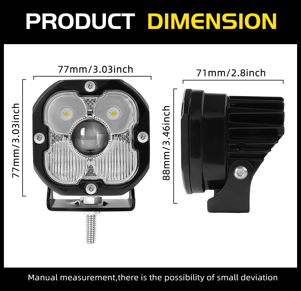 New 3 Inch Mini Led Work Light Bar 12D Square Spotlight Motorcycle ...