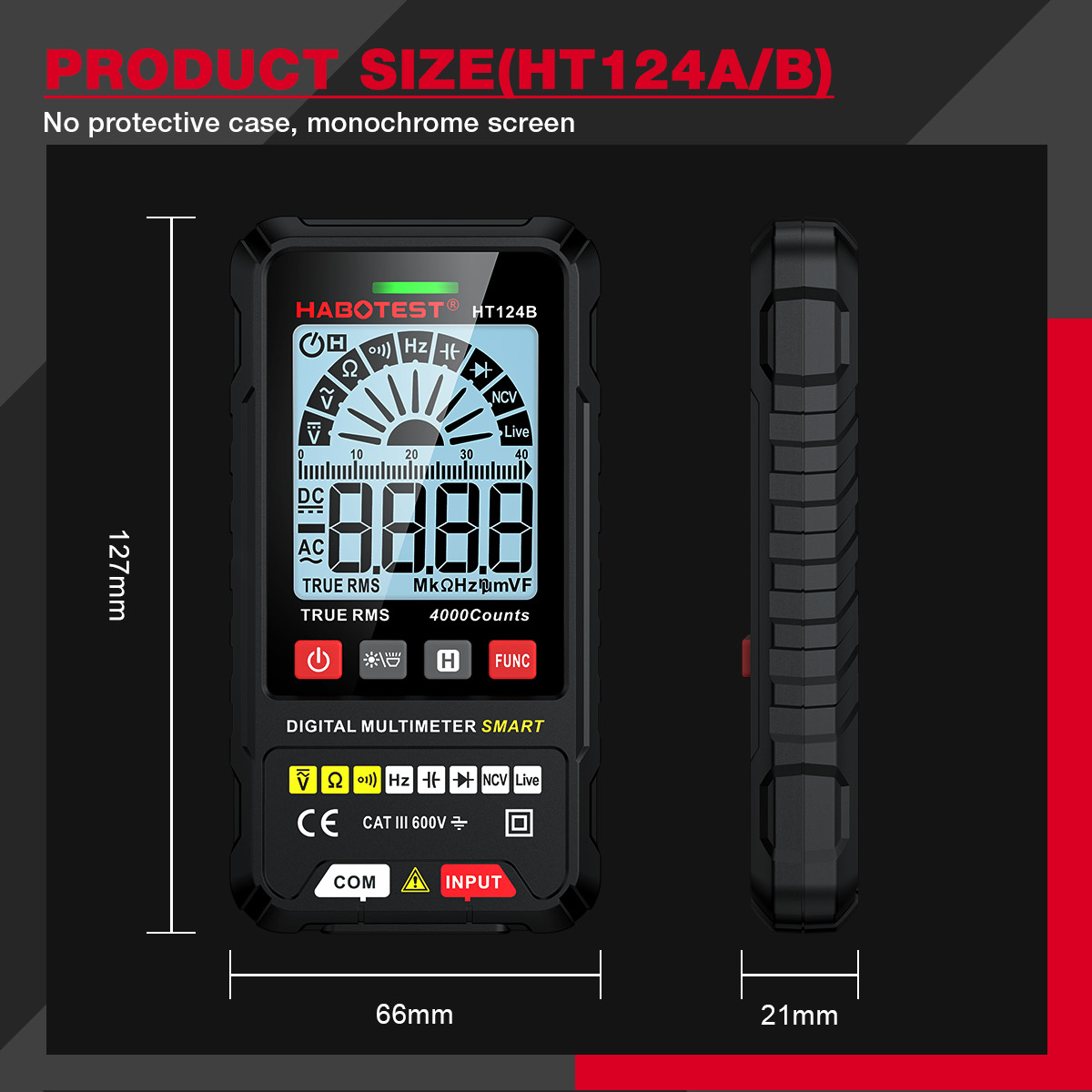 HABOTEST HT124 Smart Digital Multimeter 4000 Counts True RMS Auto ...
