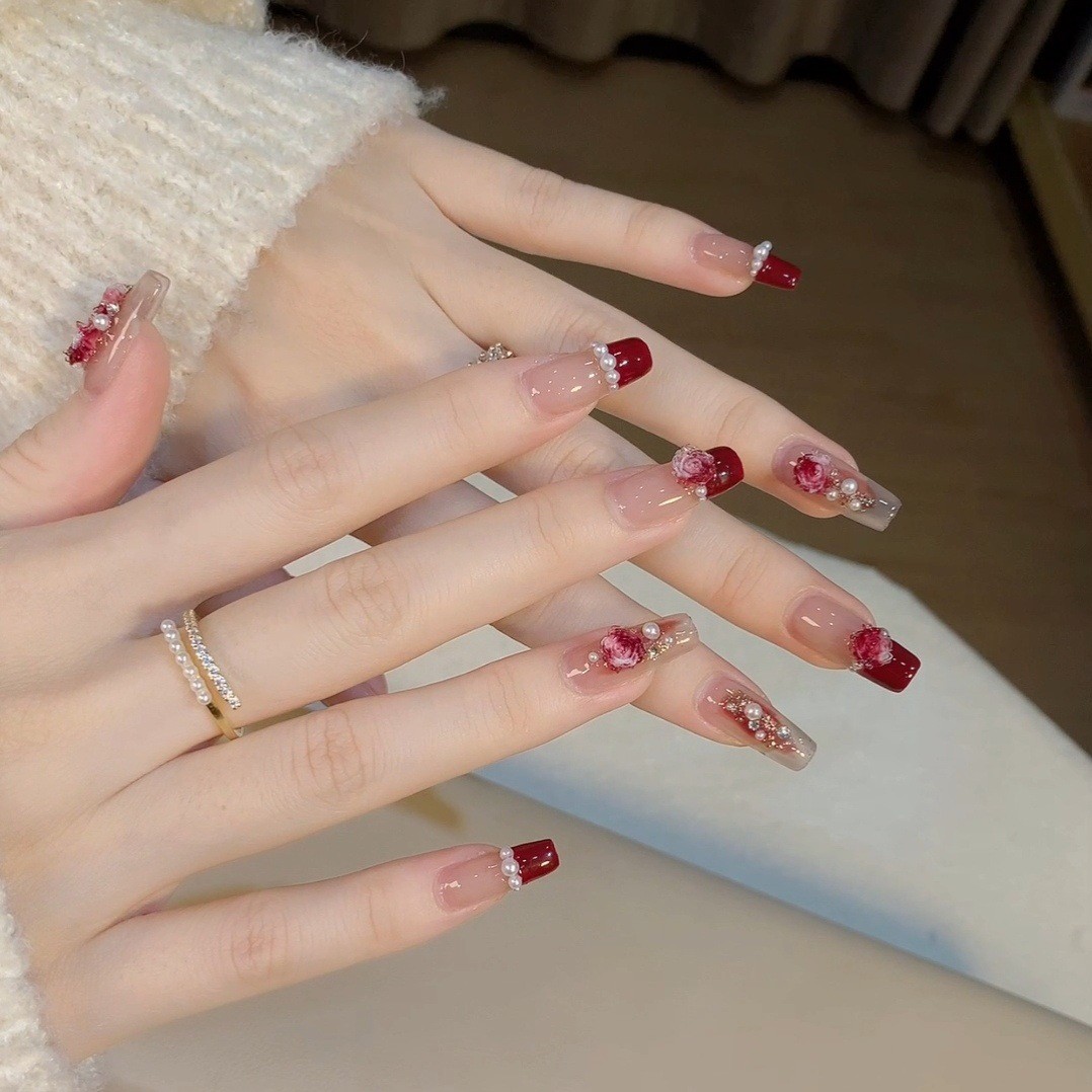 Rou Bao 50pcs Nail Double Colored Camellia Caramel Dark Rose Flower Girly Nails Resin Art DIY ...