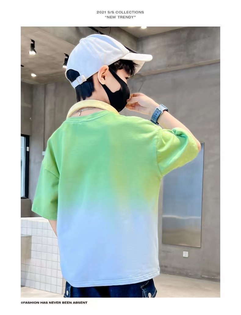 【Ready Stock】3-12Y Children's Handsome Short Sleeve Boys Gradient Half ...