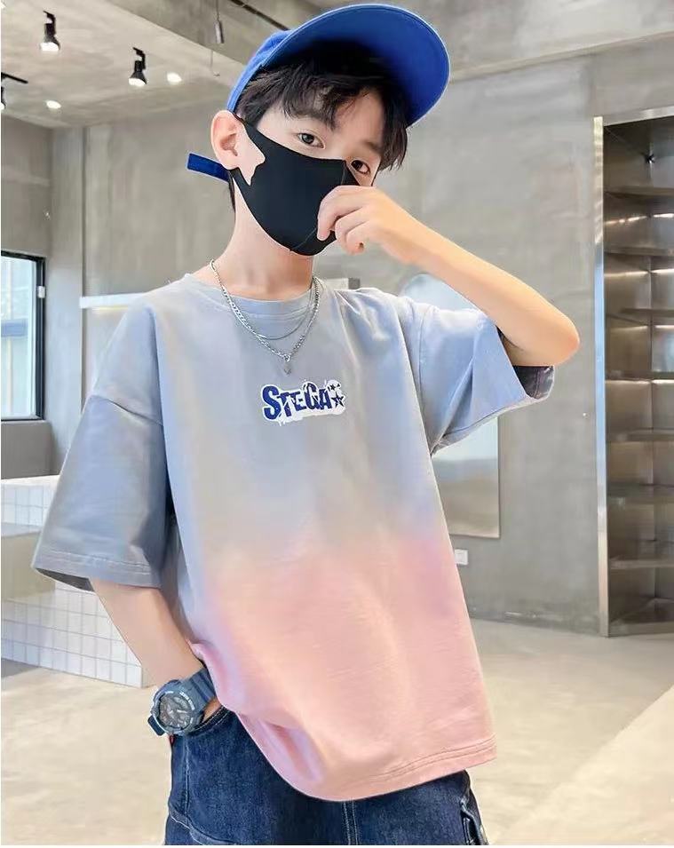 【Ready Stock】3-12Y Children's Handsome Short Sleeve Boys Gradient Half ...