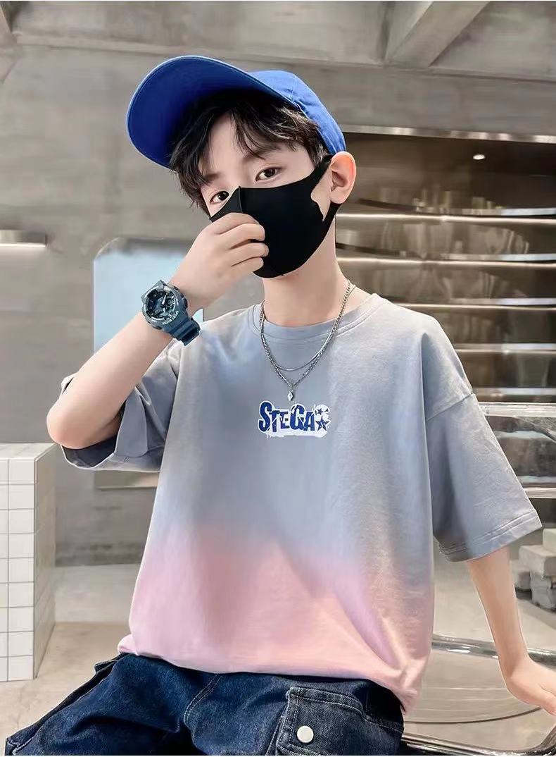 【Ready Stock】3-12Y Children's Handsome Short Sleeve Boys Gradient Half ...