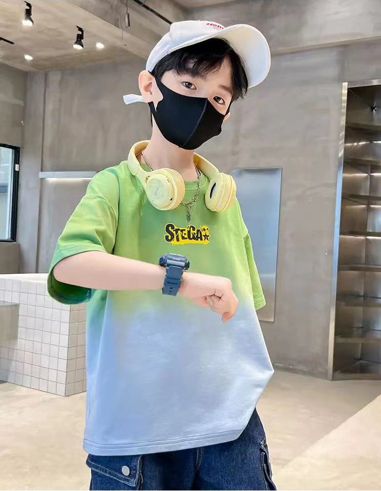 【Ready Stock】3-12Y Children's Handsome Short Sleeve Boys Gradient Half ...