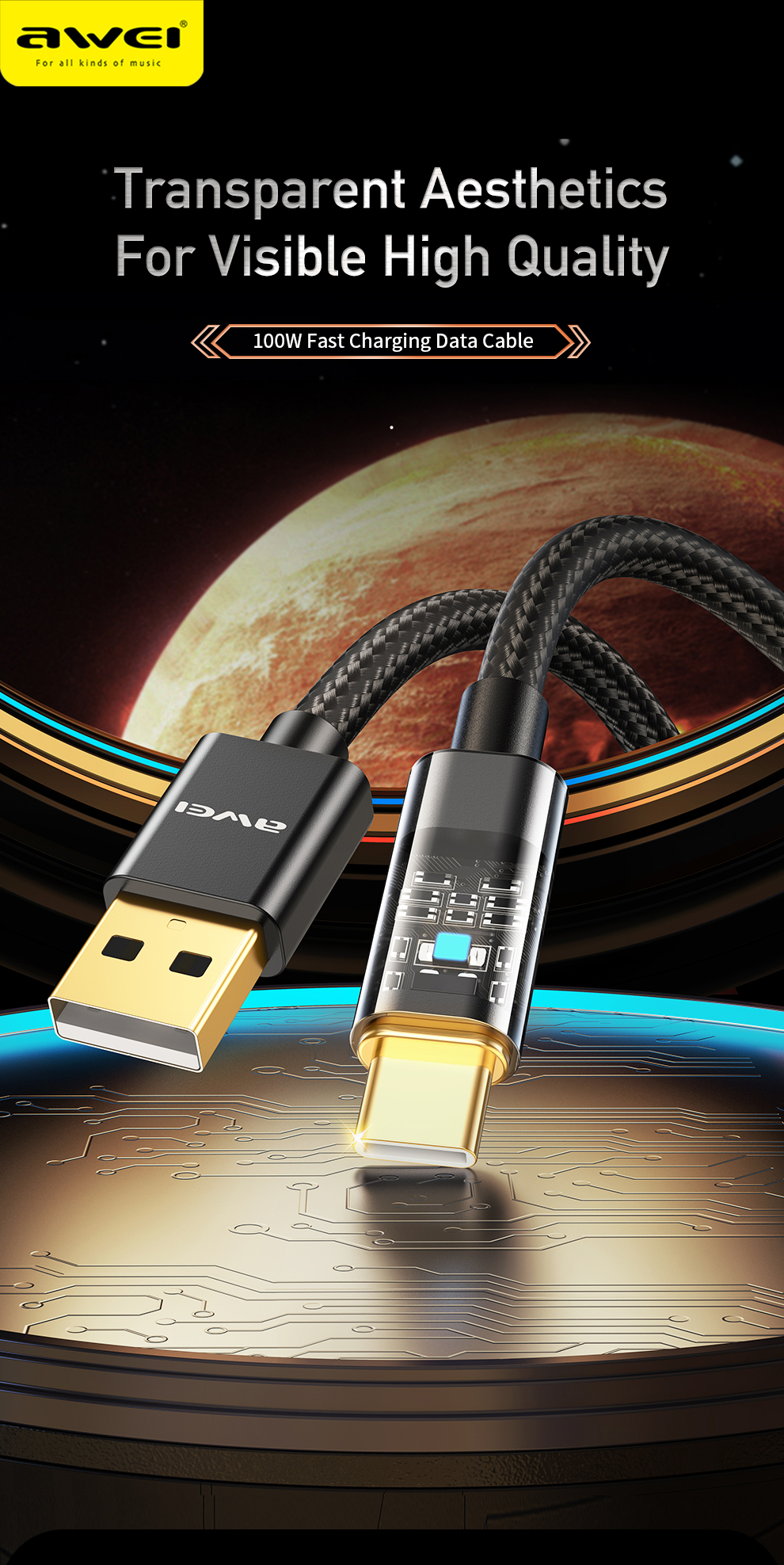 Awei CL-139 100W Super Fast Charging USB Cable Android Micro IPPhone ...