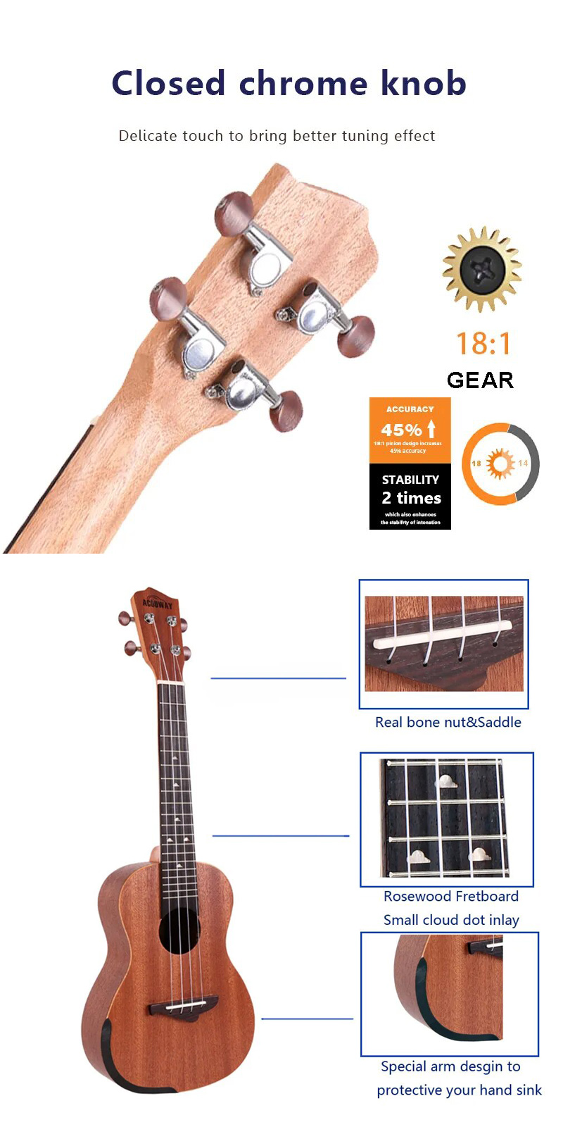 Acouway Ukulele ukelele 21" 24" 26" electric Concert/soprano/tenor ...