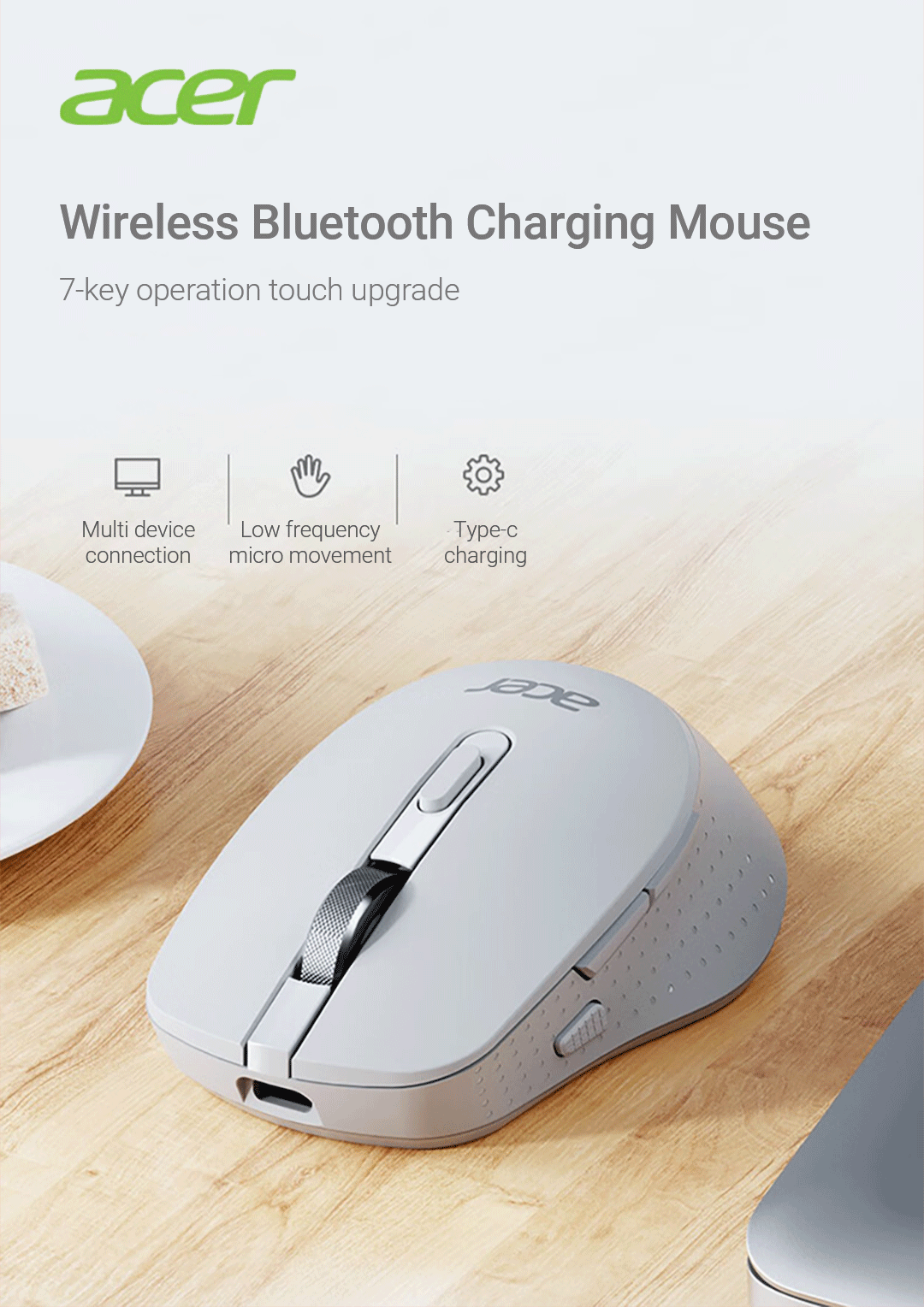 Acer Mouse Wireless M155, Dual Modes, Type-C Rechargeable, Bluetooth ...