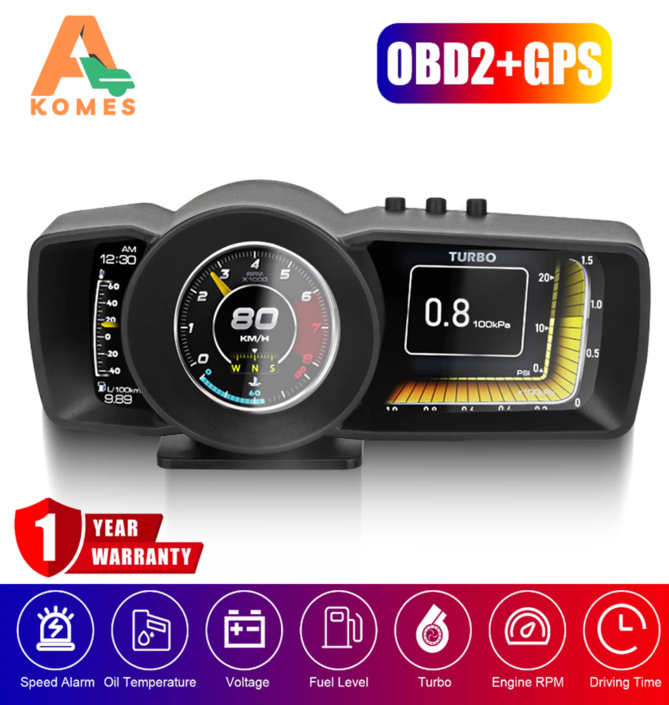 KOMES A600 3 LCD Screen OBD2+GPS Smart Car Speedometer, HUD Gauge Head Up Display For Speed,RPM ...