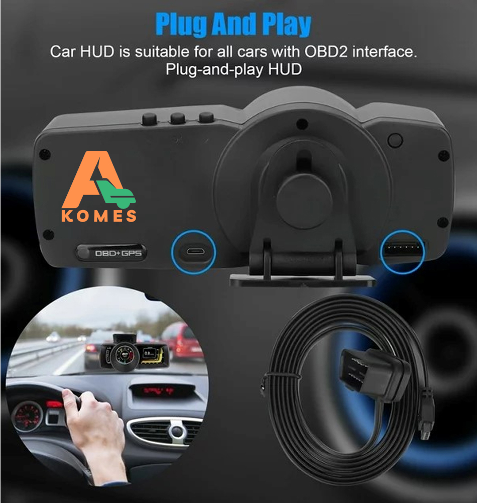 KOMES A600 3 LCD Screen OBD2+GPS Smart Car Speedometer, HUD Gauge Head ...