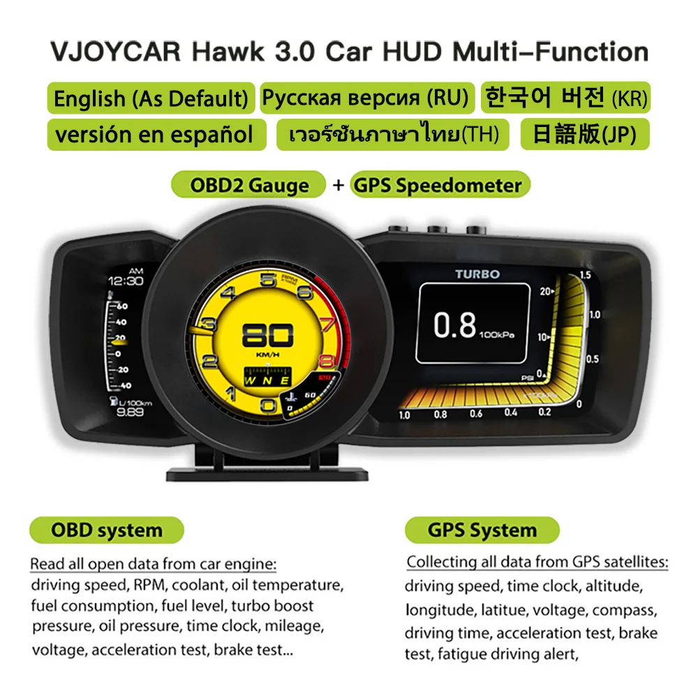 KOMES A600 3 LCD Screen OBD2+GPS Smart Car Speedometer, HUD Gauge Head ...