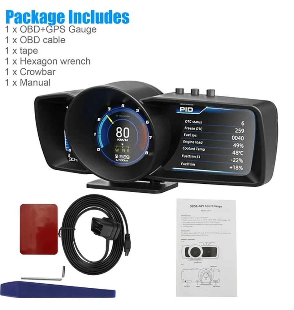KOMES A600 3 LCD Screen OBD2+GPS Smart Car Speedometer, HUD Gauge Head ...