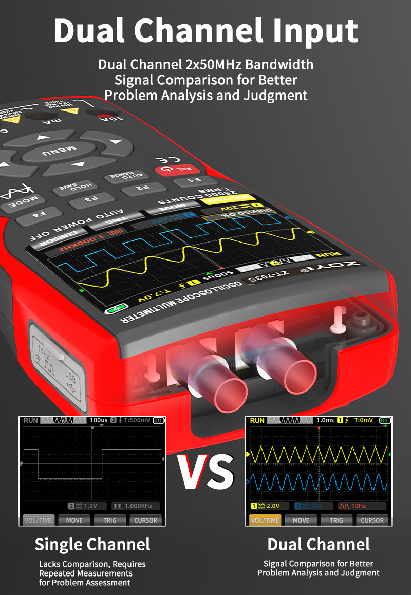 ZOYI ZT-703S 3in1 Dual Channel 50MHz Oscilloscope 280MS/s 25000 Counts ...