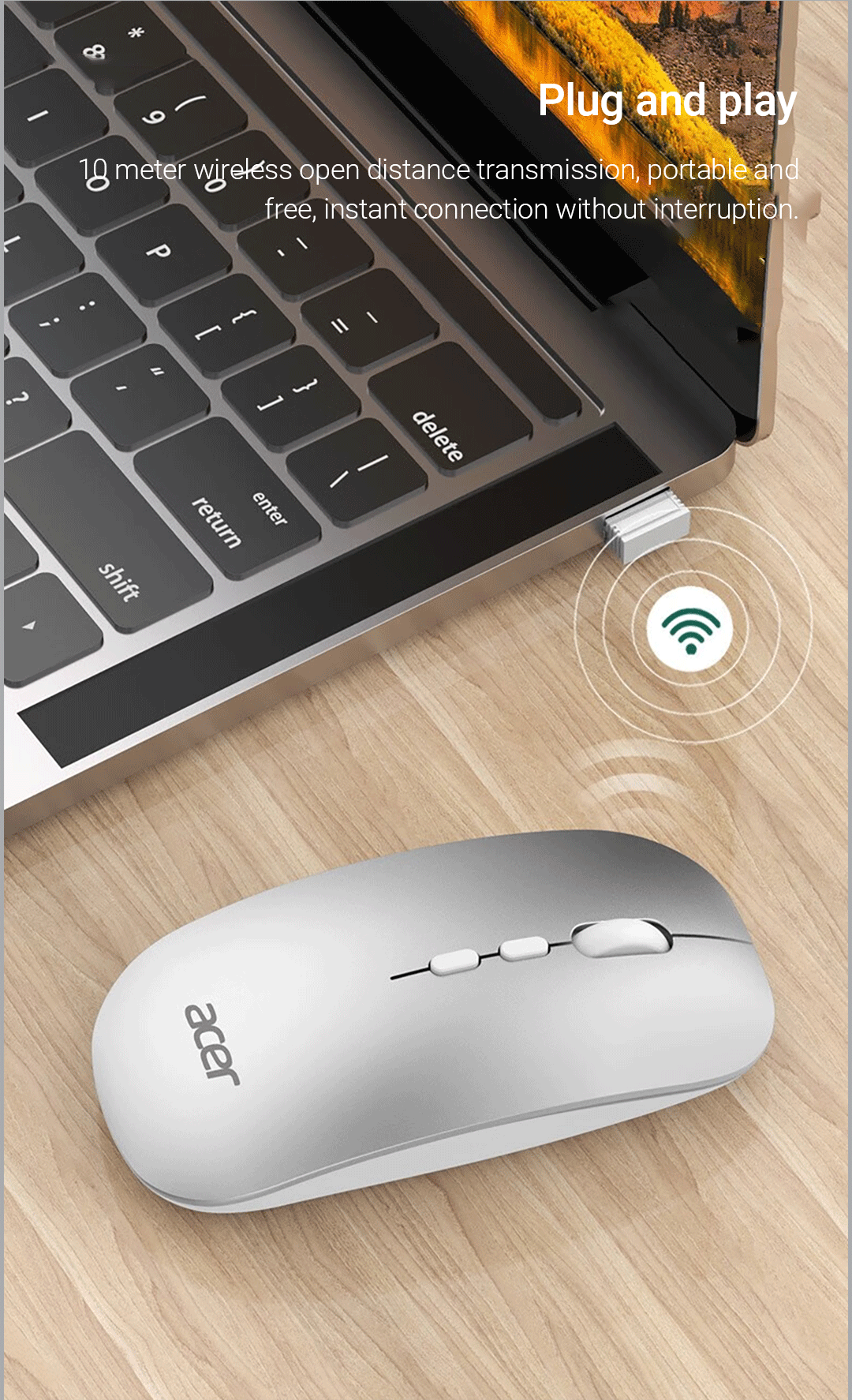 Acer Wireless Bluetooth Mouse OMR050, Three Modes 2.4GHz/Bluetooth 3.0 ...