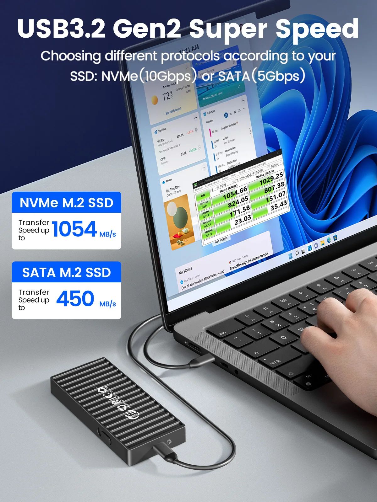 ORICO M.2 NVMe SSD Enclosure Container Design 10Gbps M2 SATA SSD Case ...