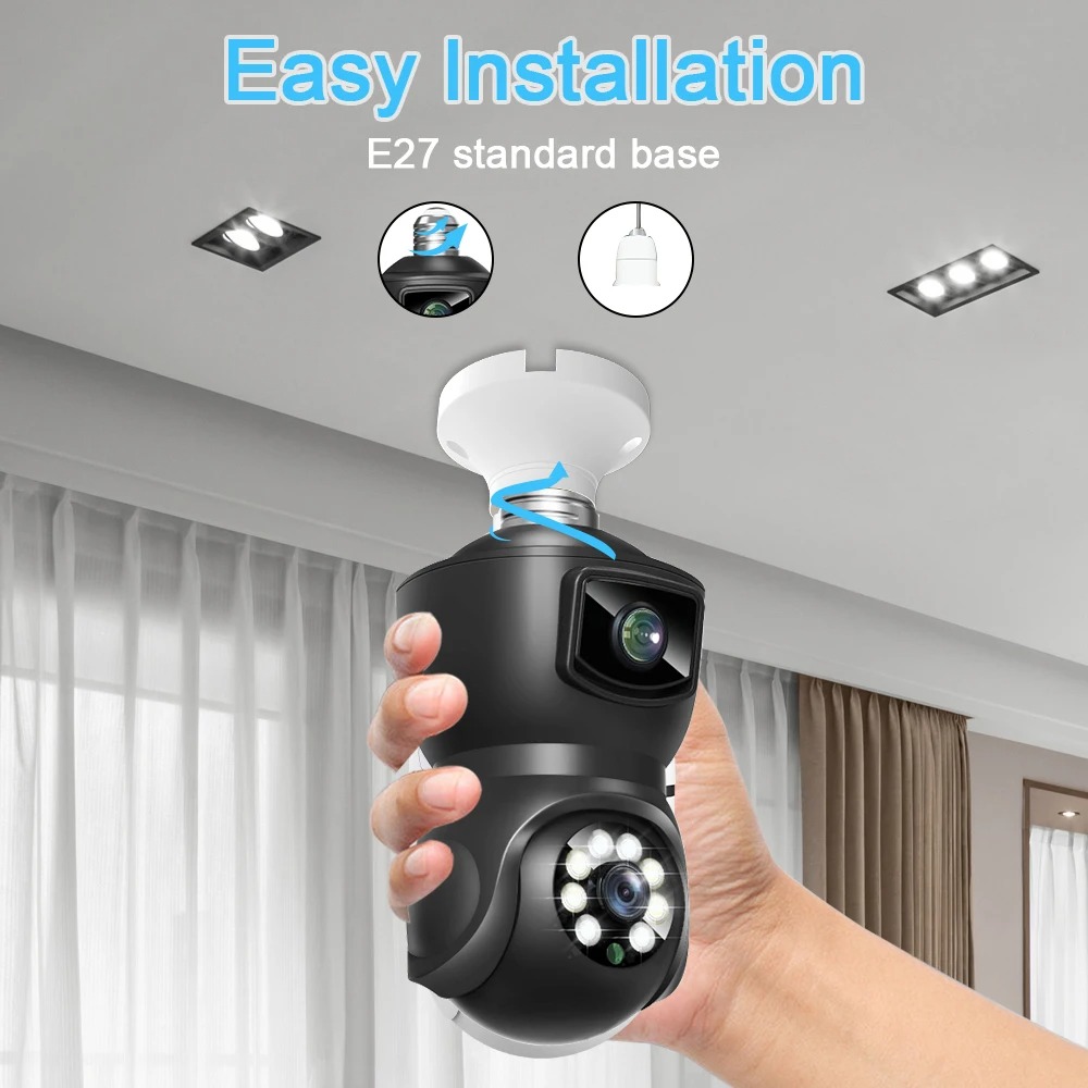 6MP Dual Lens E27 Bulb WiFi PTZ Camera Dual Screen Auto Tracking Indoor ...