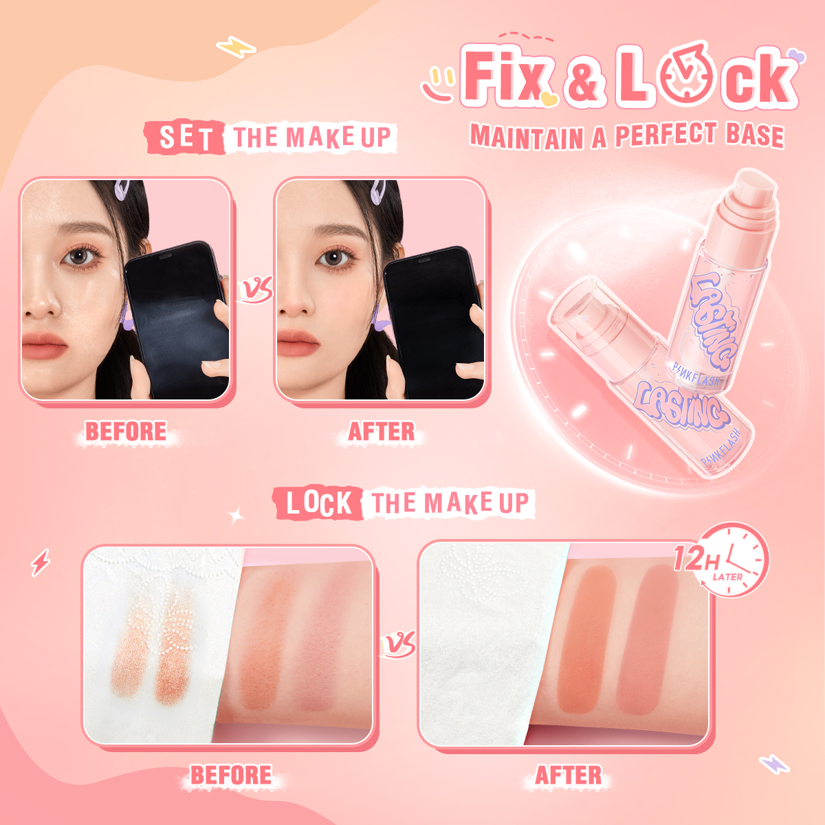 【RM3 OFF】 PINKFLASH Makeup Setting Spray Fix & lock Fast film forming ...