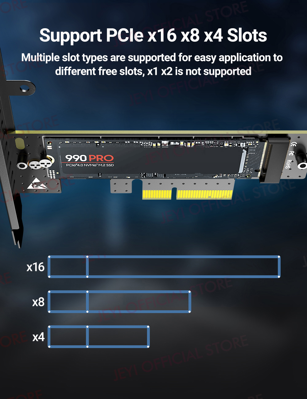 JEYI M.2 NVME to PCIe 4.0 3.0 Adapter With Aluminum SSD Heatsink, NVMe 64Gbps Gen4 PCIE X4 X8 ...