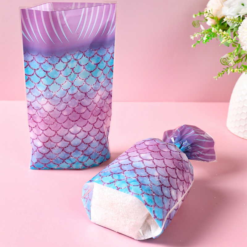 30pcs Mermaid Candy Bags with Fish Scales Pattern Plastic Goodies Bags ...
