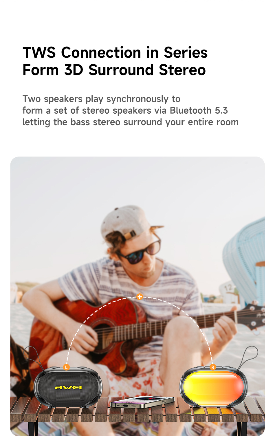 Awei KA1 Bluetooth Speaker with RGB Light Wireless Portable Speaker 52mm Shocking Sound Quality ...