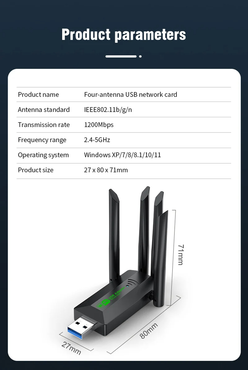 PC Desktop WiFi Receiver 1200Mbps USB WiFi Adapter - Dual Band 5GHz/2 ...