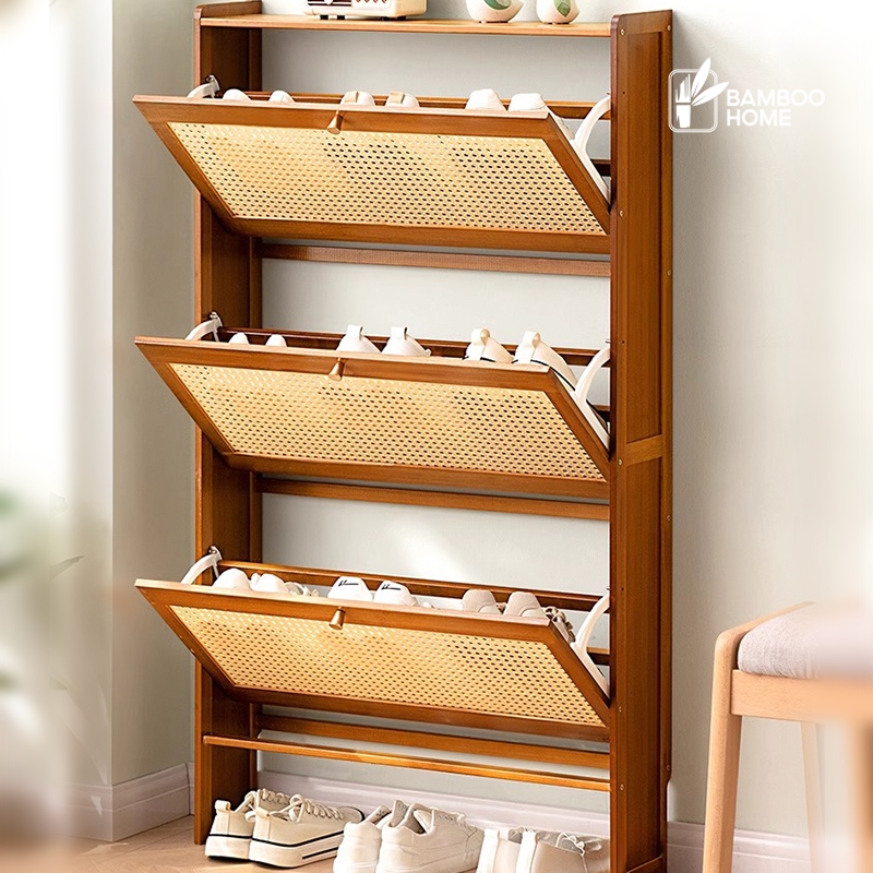 Bamboo Multi-Layer Shoe Cabinet Large-capacity Cabinet Shoes rack ...