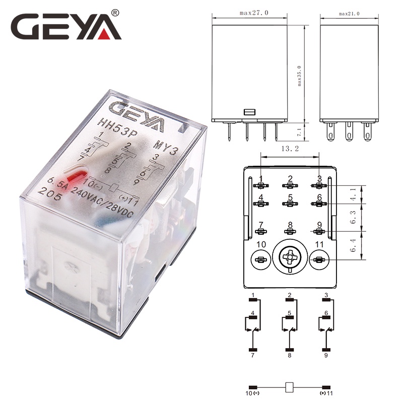 GEYA 11Pins Mini Relay DC5V DC12V DC24V AC110V AC220V HH53P 5A Miniature Electromagnetic General ...