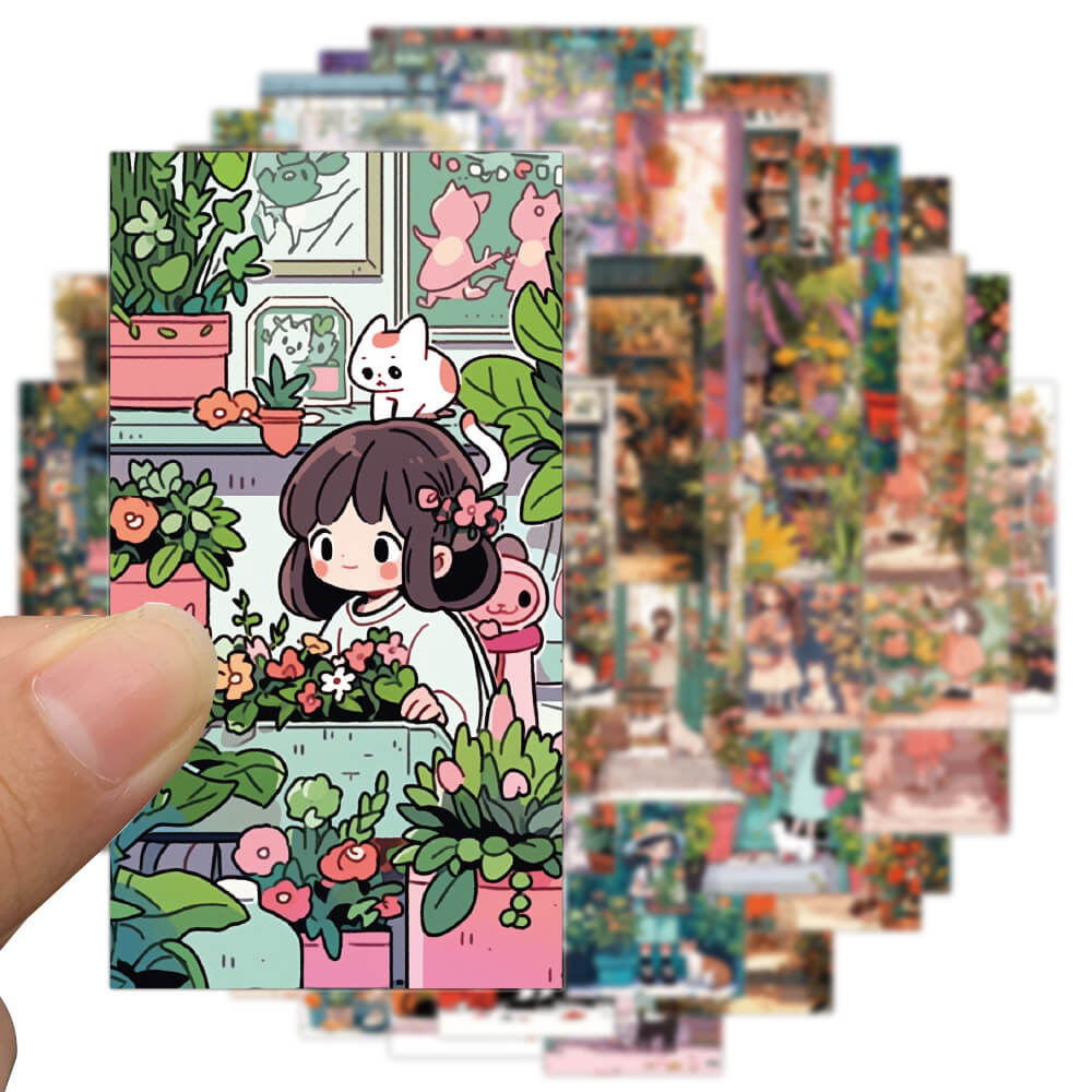 [Large Stickers]50pcs Cute Girl Cat Stickers for Phone Case Ipad Laptop ...
