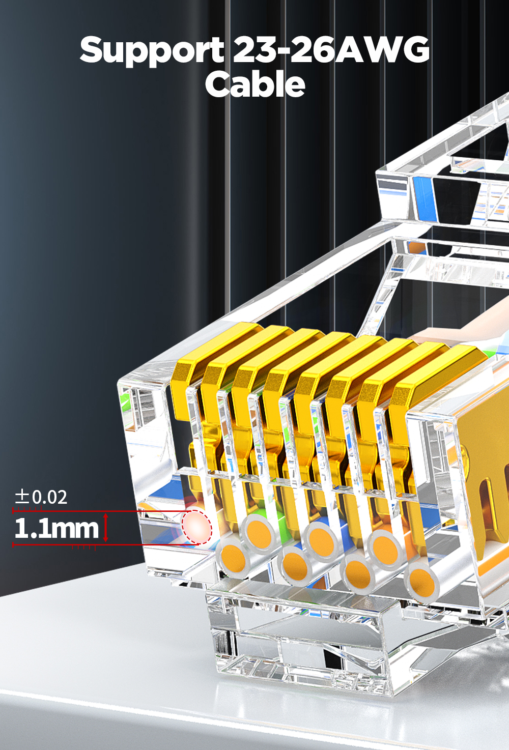 AMPCOM CAT6 RJ45 Modular Plug Connector: UTP 50μ Gold-Plated Split-Type ...