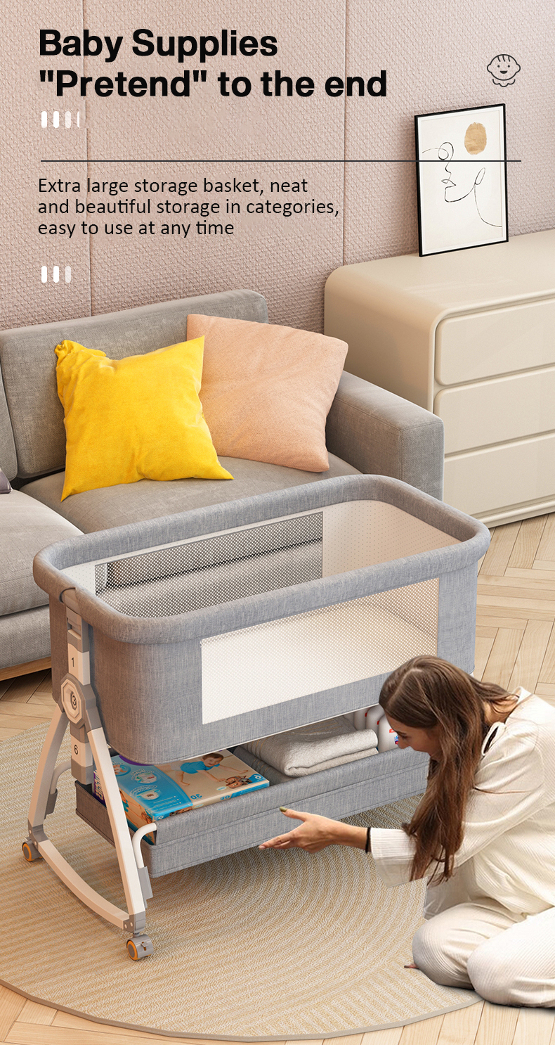 Baby Cot Foldable Cradle Baby Crib Adjustable Height Newborn Baby Bed ...