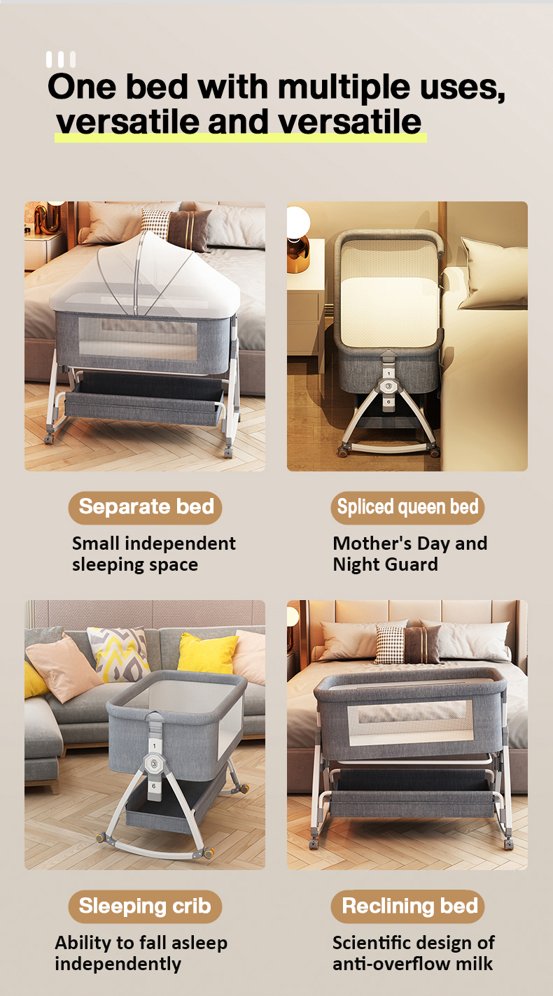 Baby Cot Foldable Cradle Baby Crib Adjustable Height Newborn Baby Bed ...