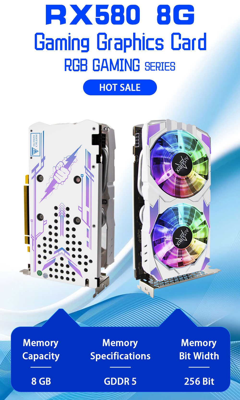 AISURIX RGB RX580 8G Graphics Card Colorful Lighting Video Card GDDR5 ...