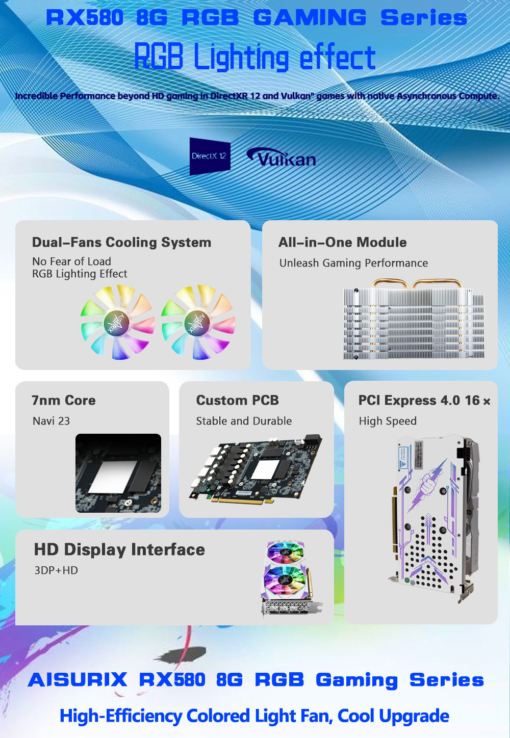 AISURIX RGB RX580 8G Graphics Card Colorful Lighting Video Card GDDR5 ...