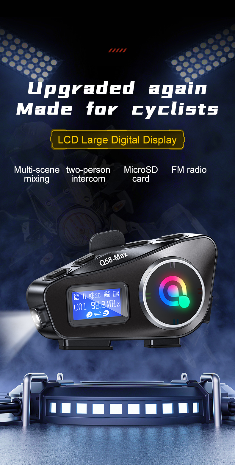 Q58-Max Walkie-talkie Multifunction Bluetooth 5.3 Motorcycle Helmet ...