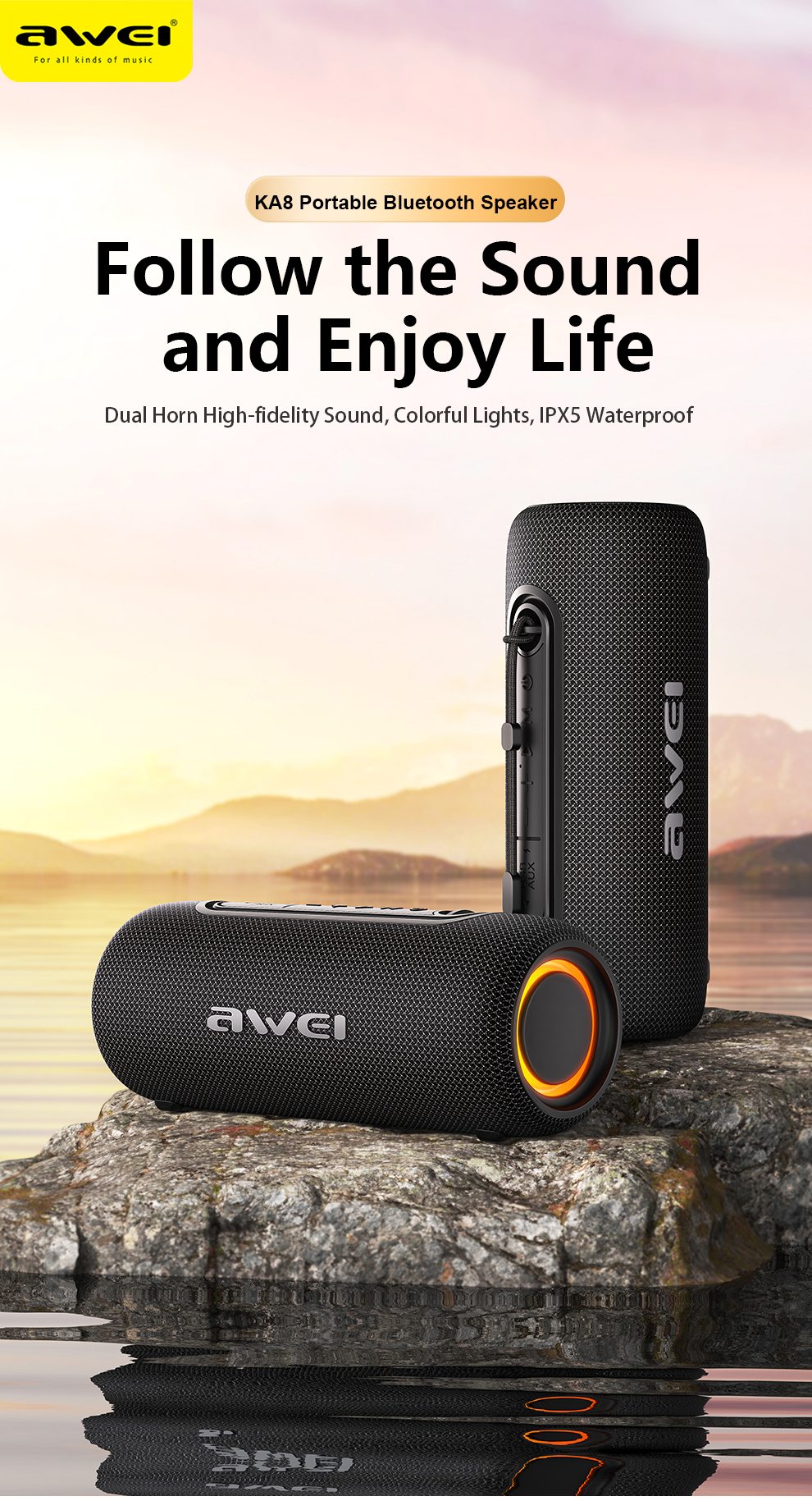 Awei KA8 14W Portable Bluetooth Speaker 5.3 Bass Subwoofer Dual ...
