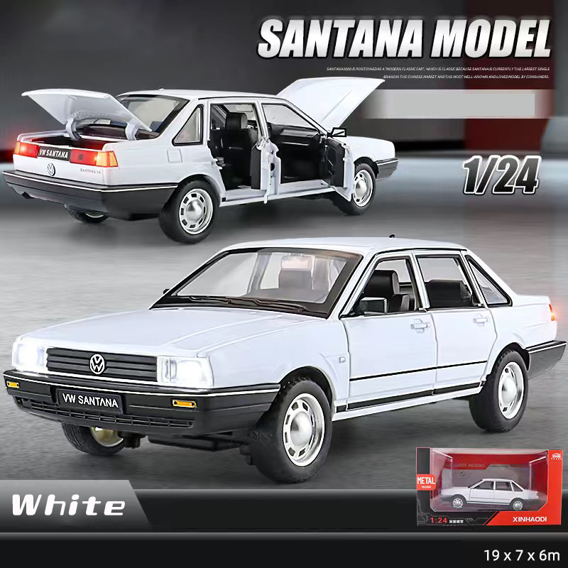【RUM】1:24 Scale VW Santana Alloy Car Model Light & Sound Effect Diecast ...