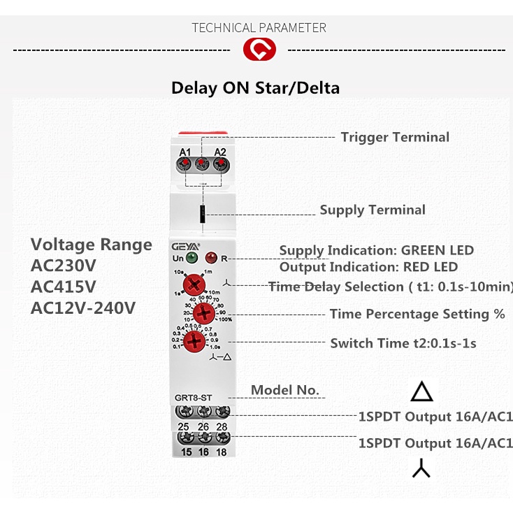 GEYA GRT8-ST Delay on Motor Star Delta Timer Soft starter AC230V 380V ...