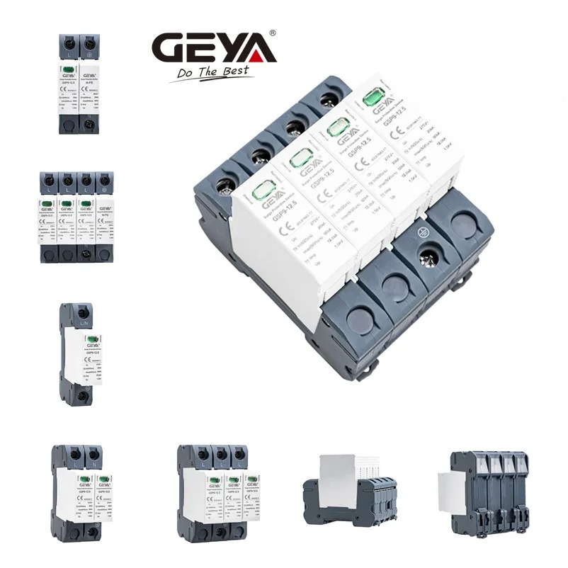 GEYA GSP9 12.5KA T1+T2 Class 50KA SPD 2P 1P+N Surge Protector 275VAC Din Rail House Surge ...