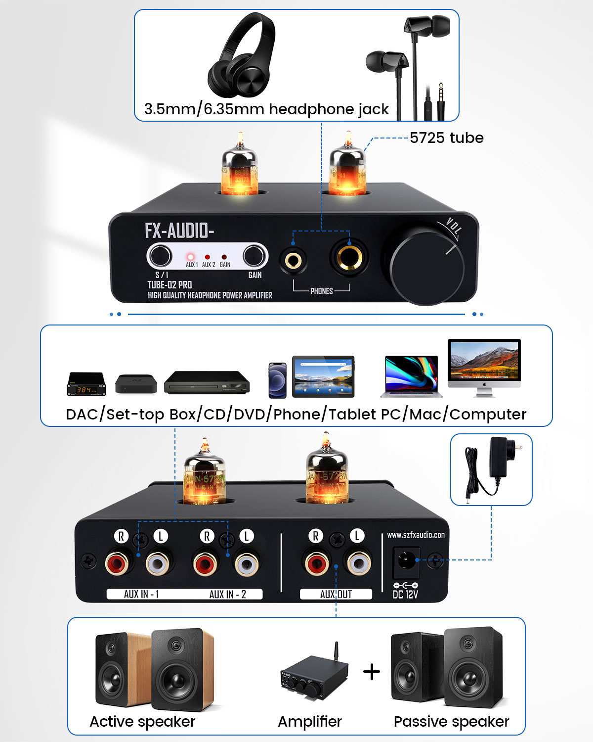 FX audio TUBE-02PRO Fever TUBE Amplifier Ear HIFI Class A Transistor ...