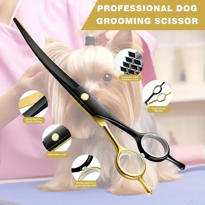 Curved dog grooming scissors , Pet Curved Shear for Dogs and Cats, 4CR ...