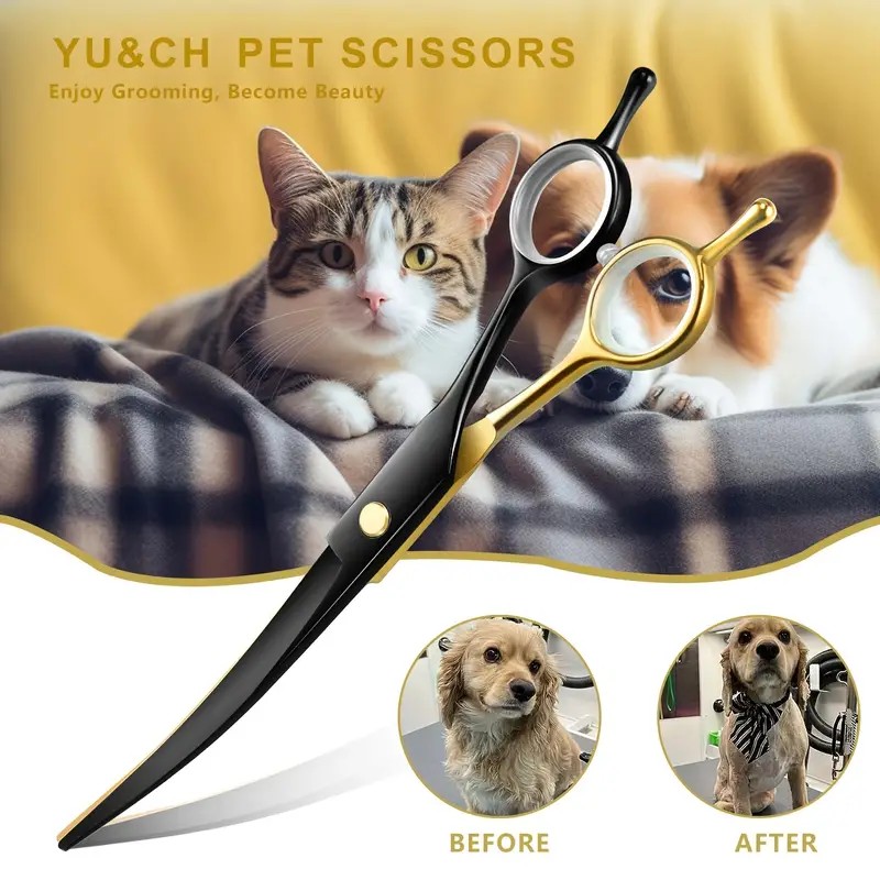 Curved dog grooming scissors , Pet Curved Shear for Dogs and Cats, 4CR ...